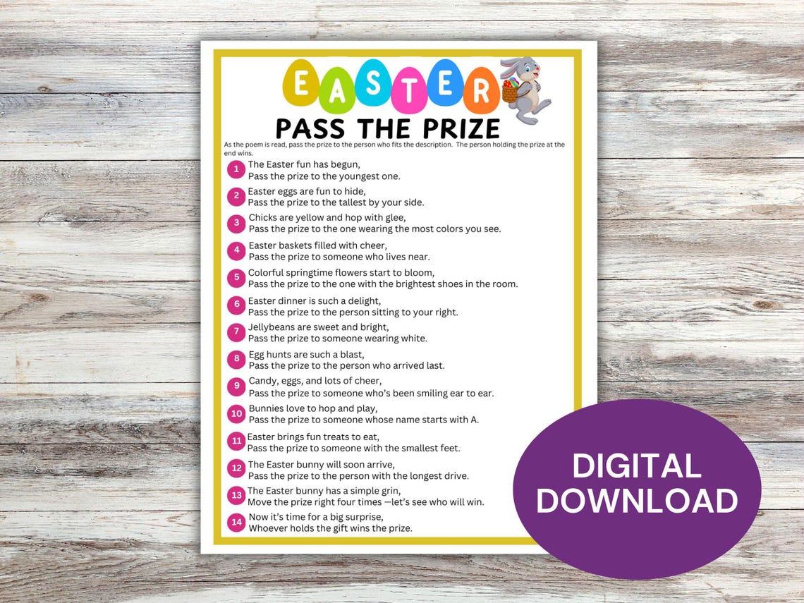 Printable Easter Pass the Prize Game: Family Party Activity (digital ...