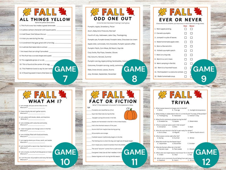 Fall Games Bundle: Fun Autumn Activities for Kids and Families - Etsy