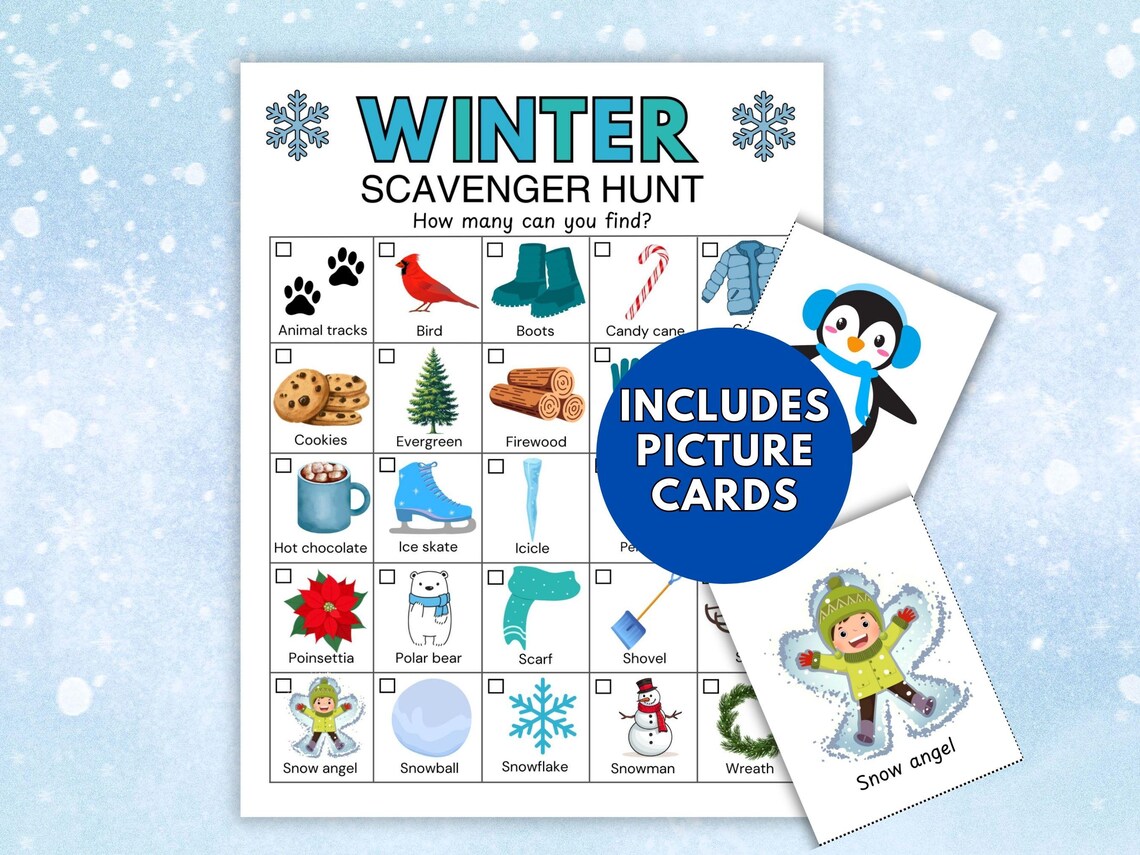 Winter Scavenger Hunt Printable: Nature Activity, Picture Cards (PDF ...