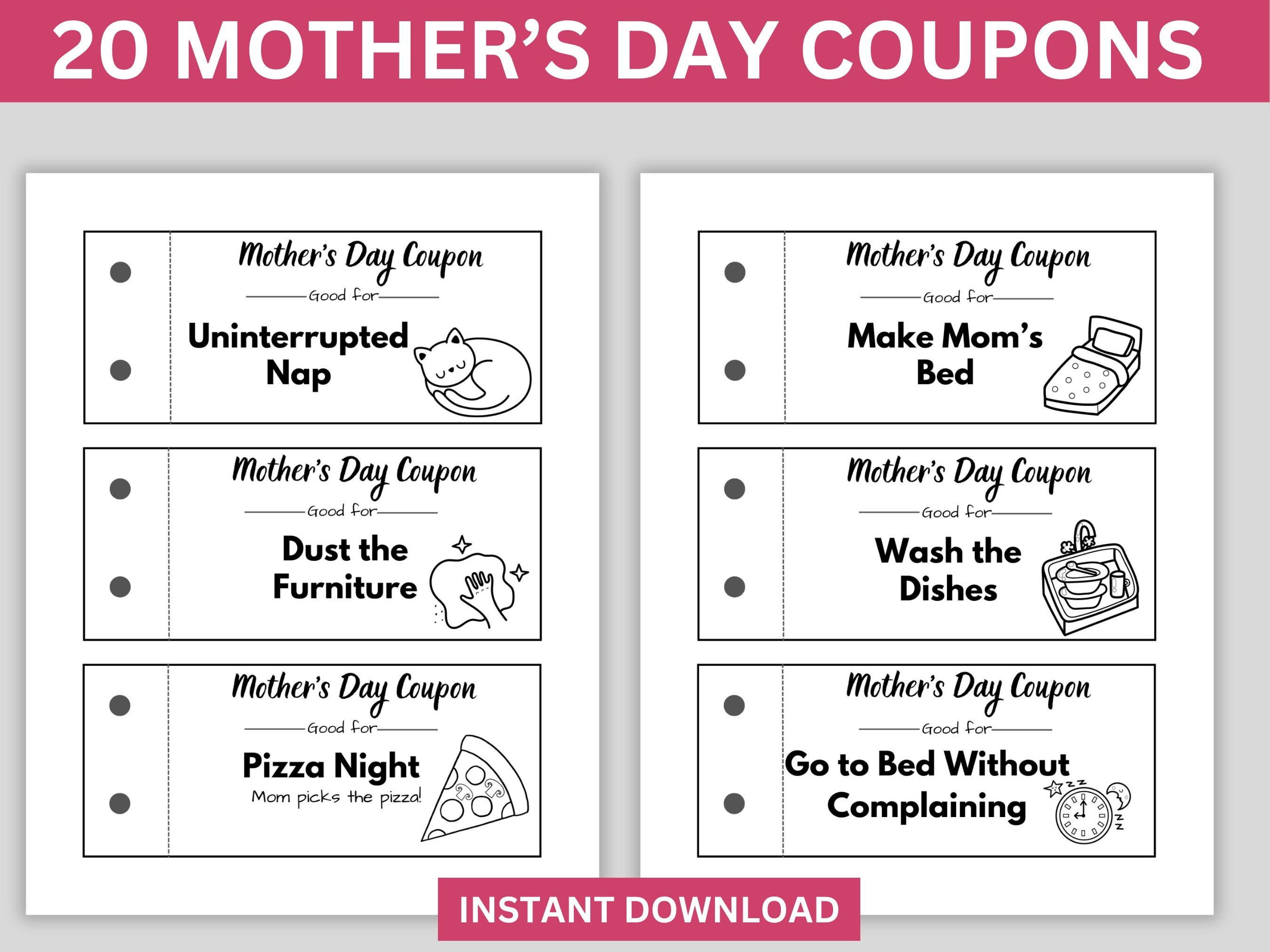Mother's Day Coupon Book Printable Mother's Day Coupons, Mother's Day ...