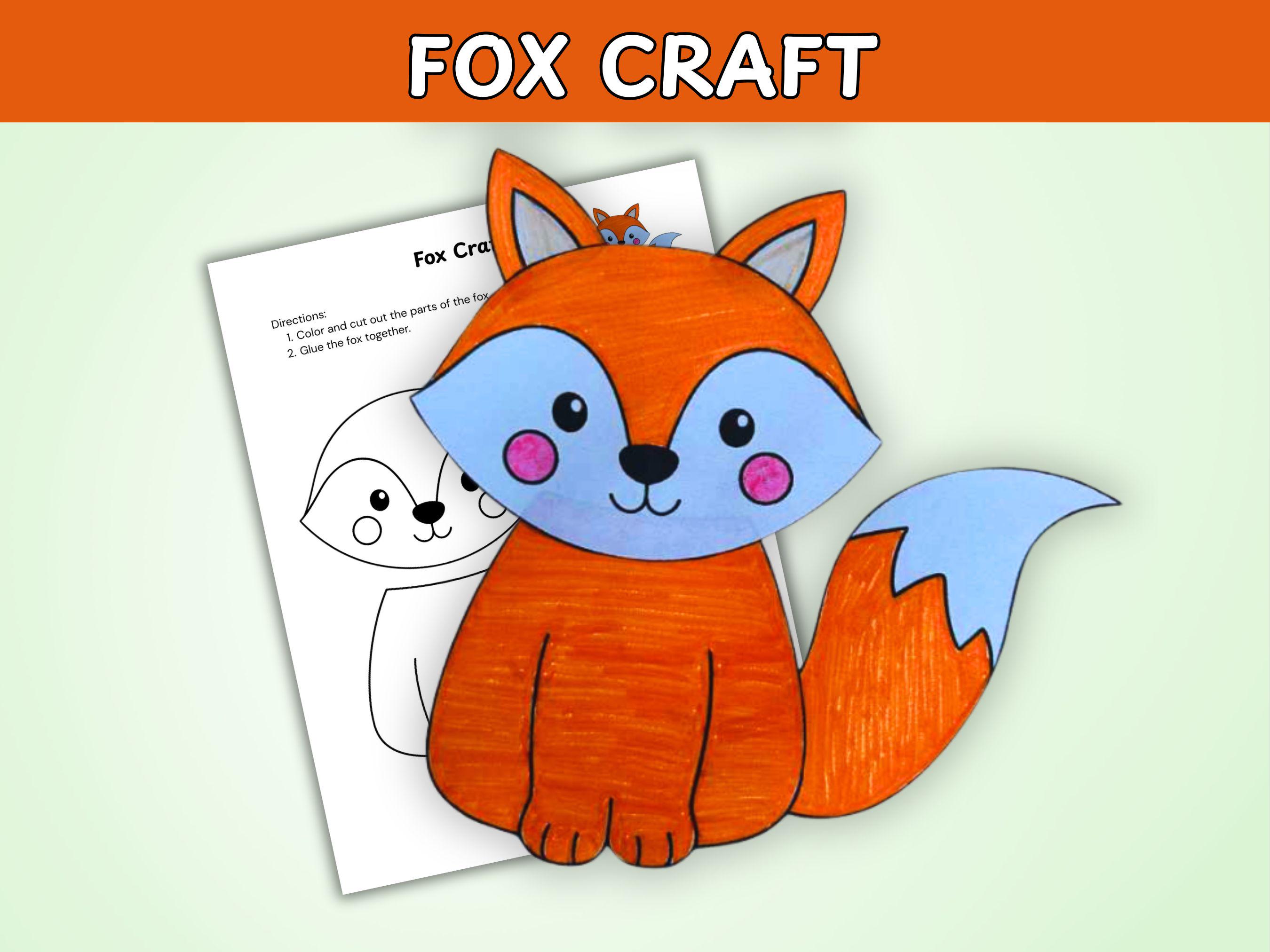 Fox Craft for Kids, Animal Coloring Activity, Cut and Paste Project for ...