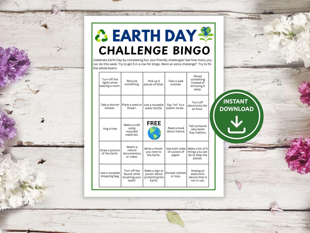 Earth Day Challenge Bingo Activity for Kids | Eco Friendly Challenge ...