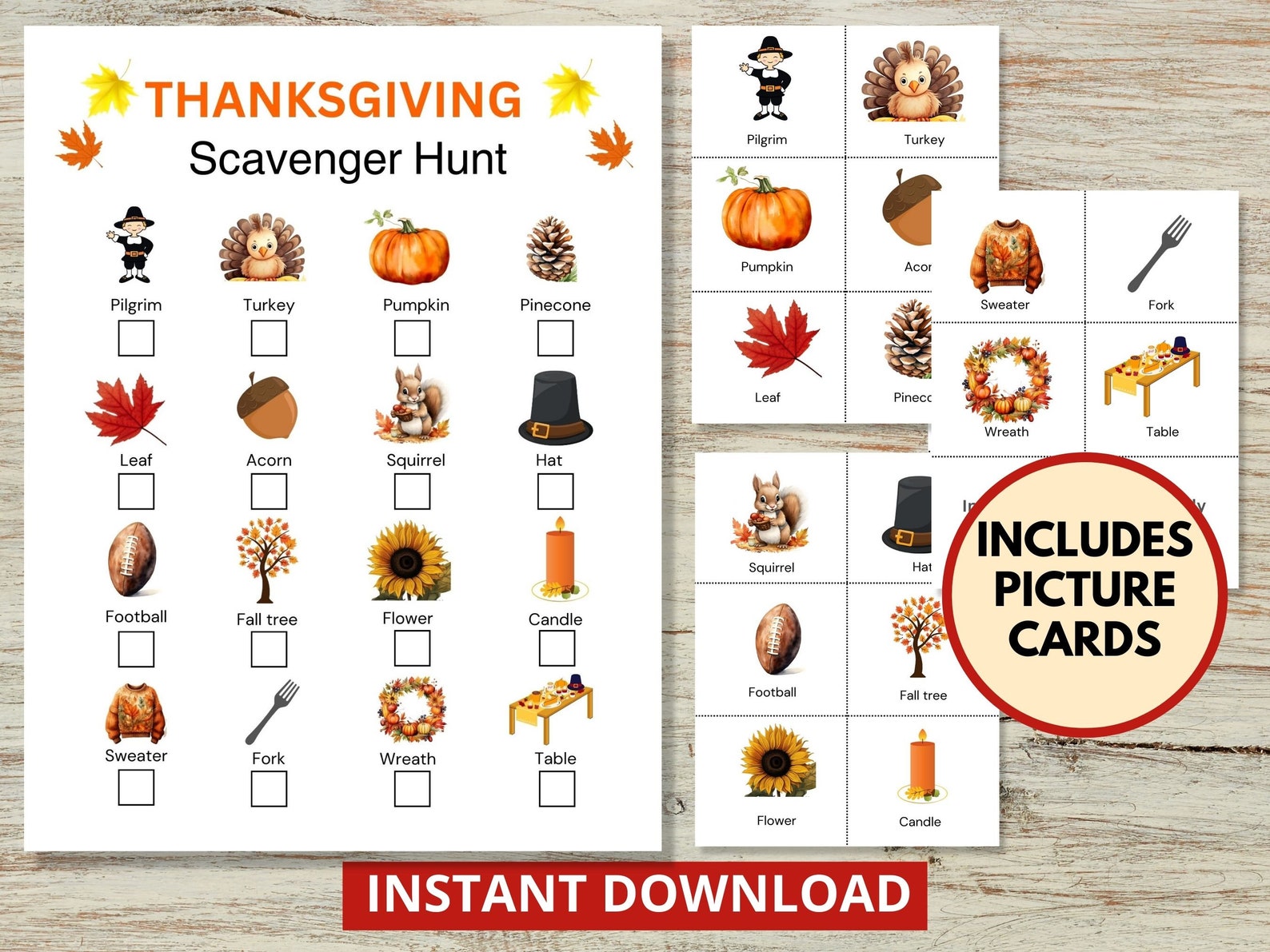 Thanksgiving Scavenger Hunt Printable Thanksgiving Game Picture Cards ...