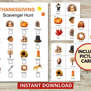 Thanksgiving Scavenger Hunt Printable Thanksgiving Game Picture Cards ...
