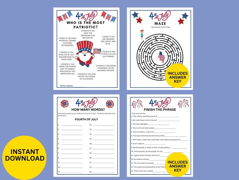 4th of July Game Bundle, Fourth of July Games, Patriotic Games, July ...