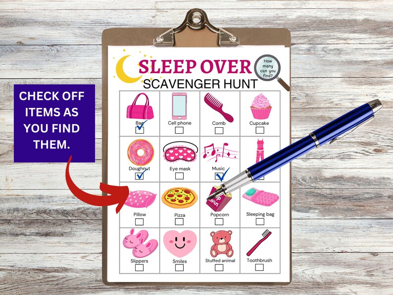 Sleepover Scavenger Hunt for Kids, Slumber Party Scavenger Hunt, Pajama ...