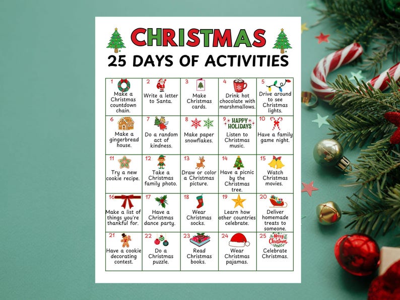 Christmas Activities Advent Calendar, 25 Days of Holiday Countdown for ...