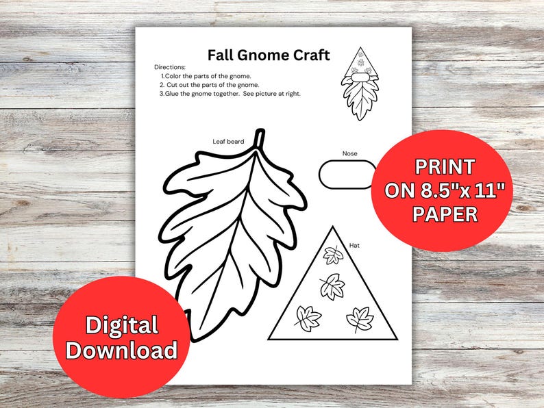 Fall Gnome Craft: Printable Coloring Template (digital Download) - Etsy