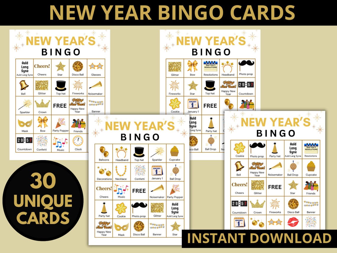 New Year's Eve Bingo Game, Printable New Years Bingo Game, Family New ...