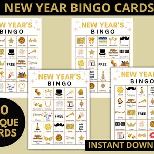 New Year's Eve Bingo Game, Printable New Years Bingo Game, Family New ...