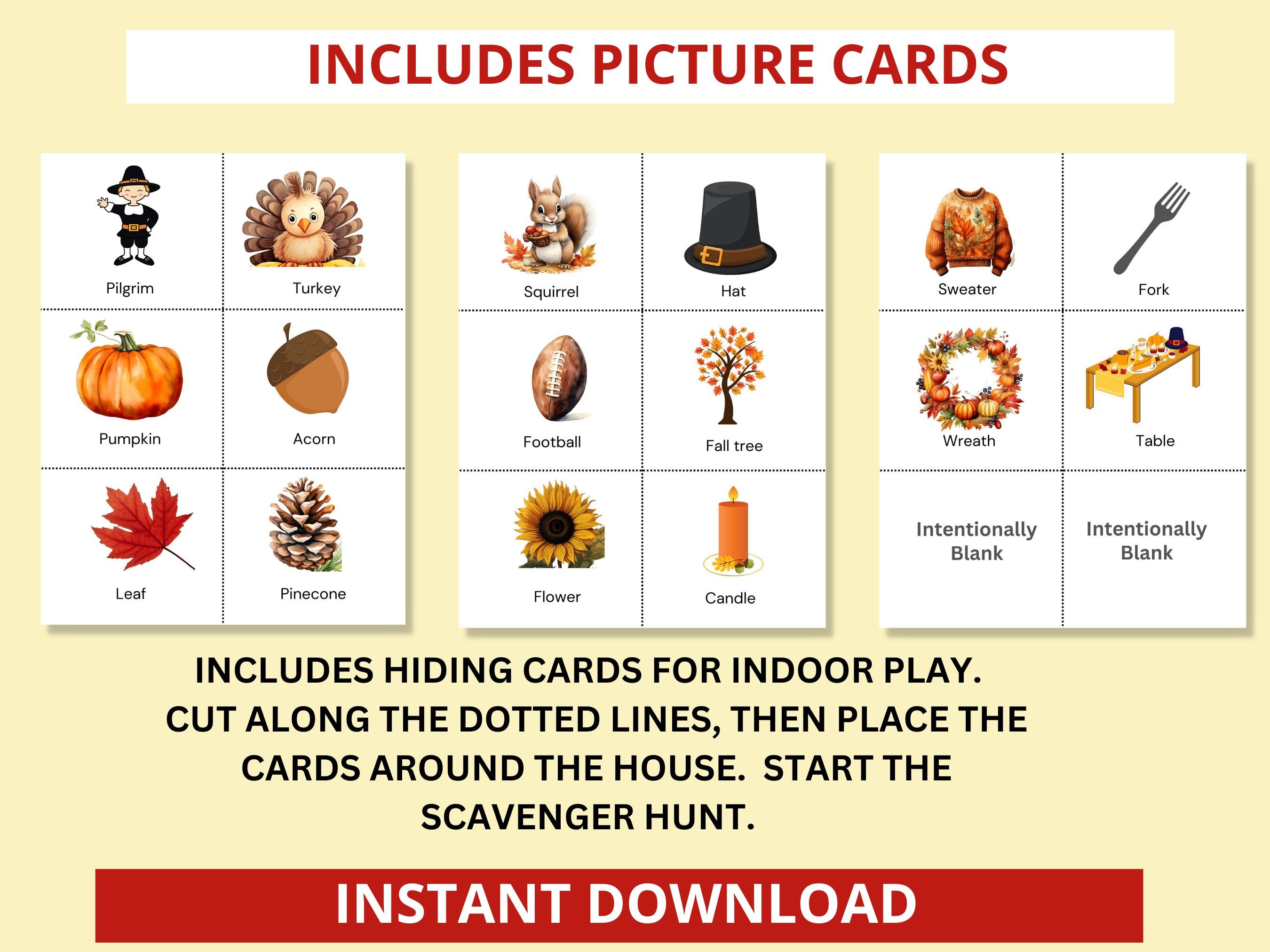 Thanksgiving Scavenger Hunt Printable Thanksgiving Game Picture Cards ...