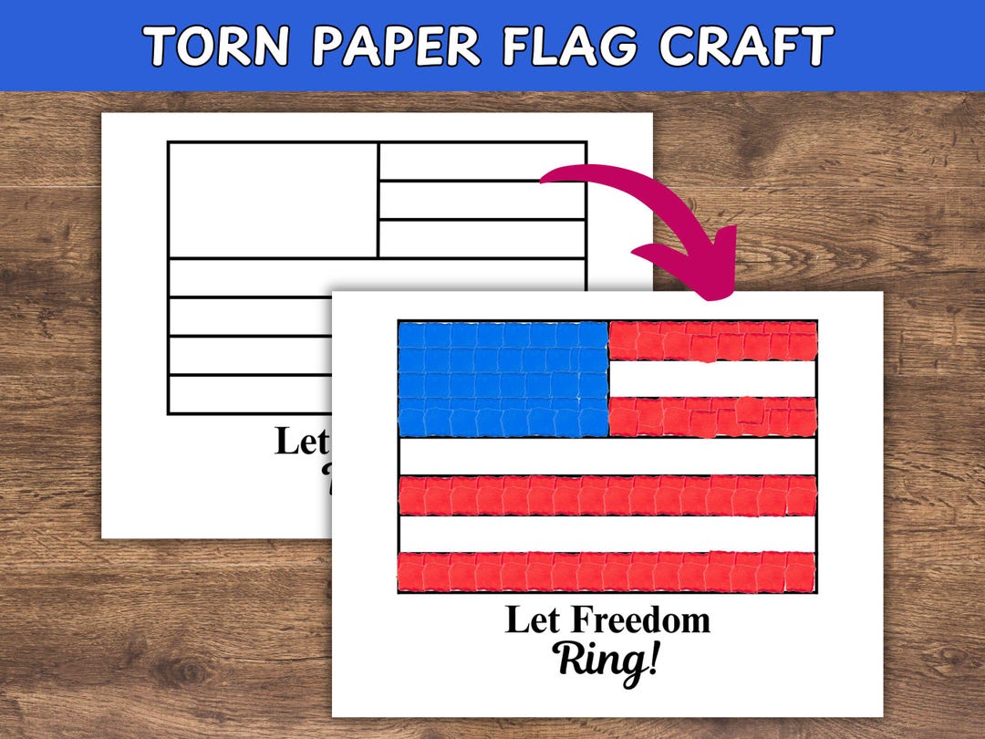 Torn Paper American Flag Craft: 4th of July Kids Activity (PDF Pattern ...