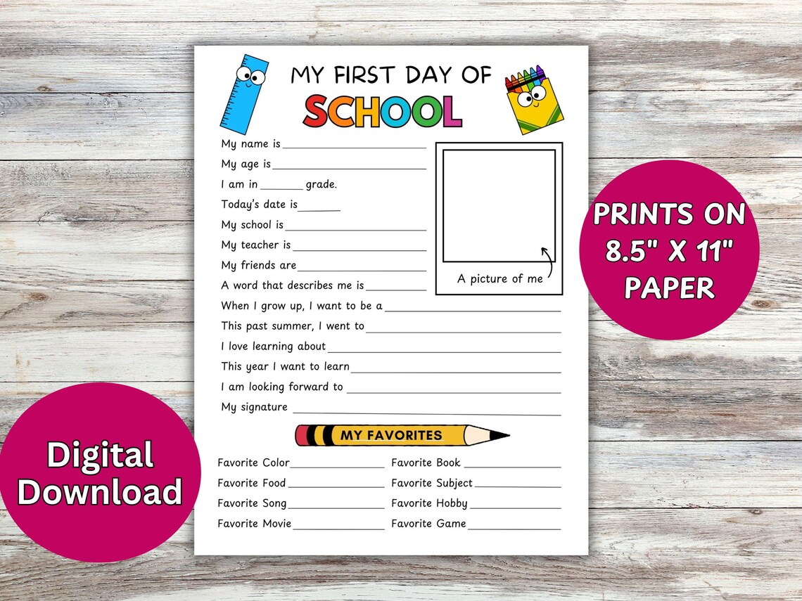 First Day of School Interview: Printable Questionnaire (PDF Download - Etsy