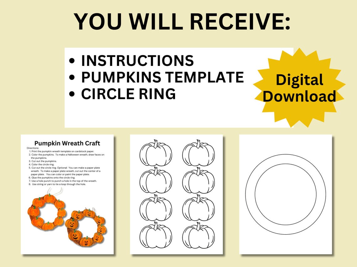 Pumpkin Wreath Craft, Printable Fall Craft for Kids, Halloween Craft ...