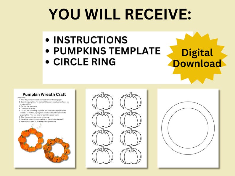 Pumpkin Wreath Craft, Printable Fall Craft for Kids, Halloween Craft ...
