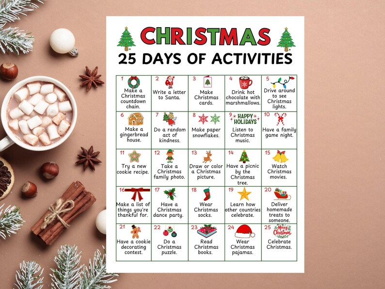 Christmas Activities Advent Calendar, 25 Days of Holiday Countdown for ...