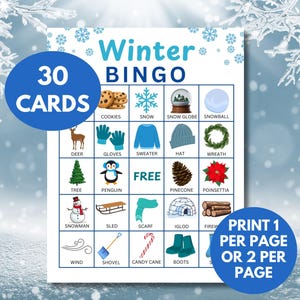 Winter Bingo, Printable Winter Bingo Cards, Winter Party Game, Winter ...