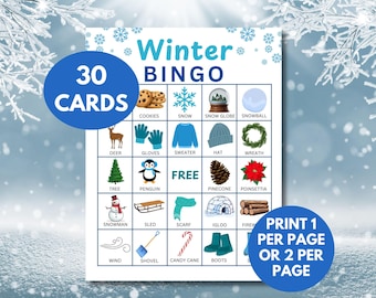 Winter Bingo, 30 Winter Bingo Cards, Winter Games, Kids Winter Party ...