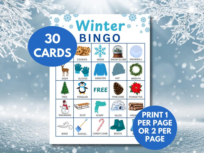 Winter Bingo, Printable Winter Bingo Cards, Winter Party Game, Winter ...