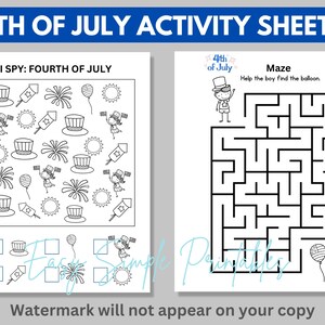 Fourth of July Activity Sheets 4th of July Activity Pages July 4th ...