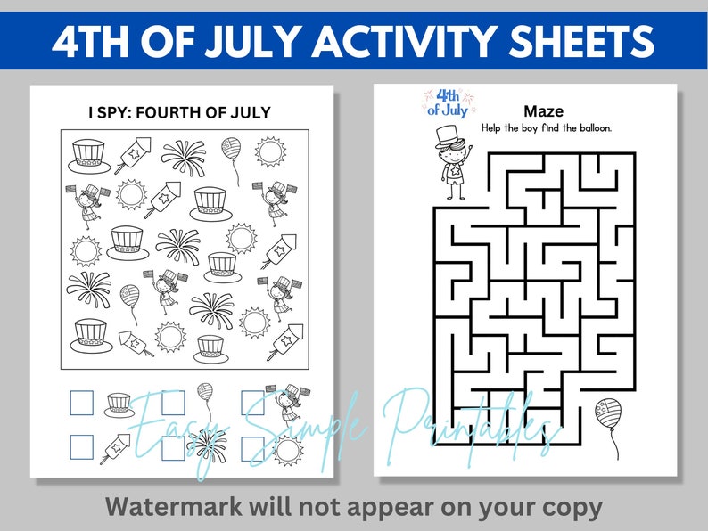 Fourth of July Activity Sheets 4th of July Activity Pages July 4th ...