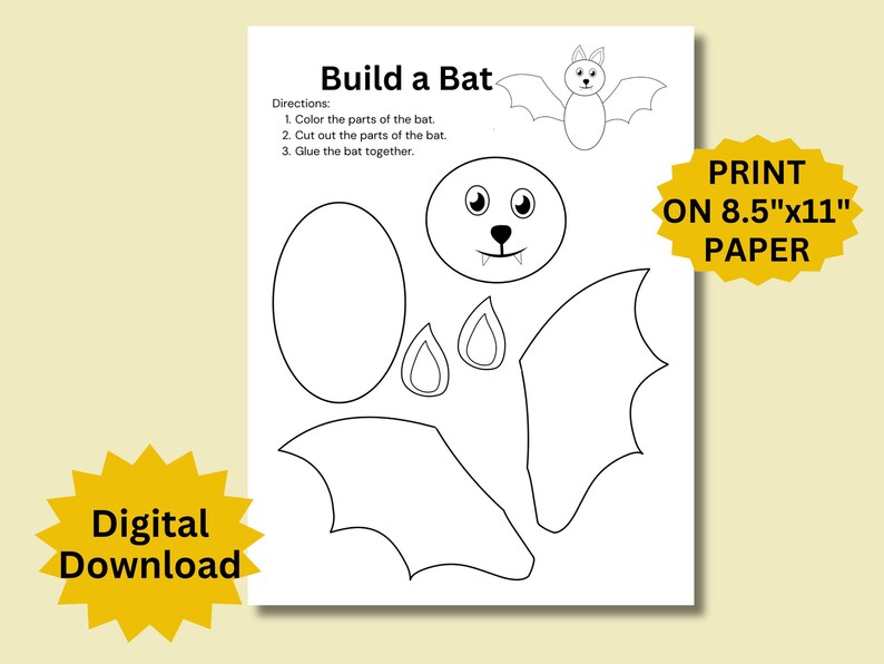 Build a Bat Craft, Printable Halloween Bat Craft, Halloween Crafts for ...
