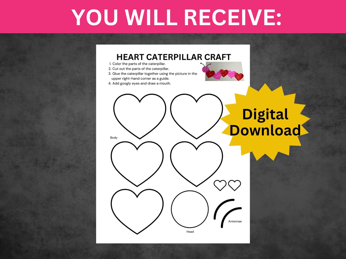 Heart Caterpillar Craft: Valentine's Day Kids Activity (PDF Pattern) - Etsy