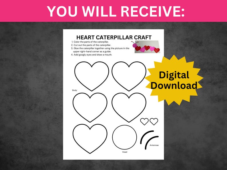 Heart Caterpillar Craft: Valentine's Day Kids Activity (PDF Pattern) - Etsy