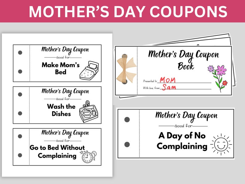Mother's Day Coupon Book Printable Mother's Day Coupons, Mother's Day ...