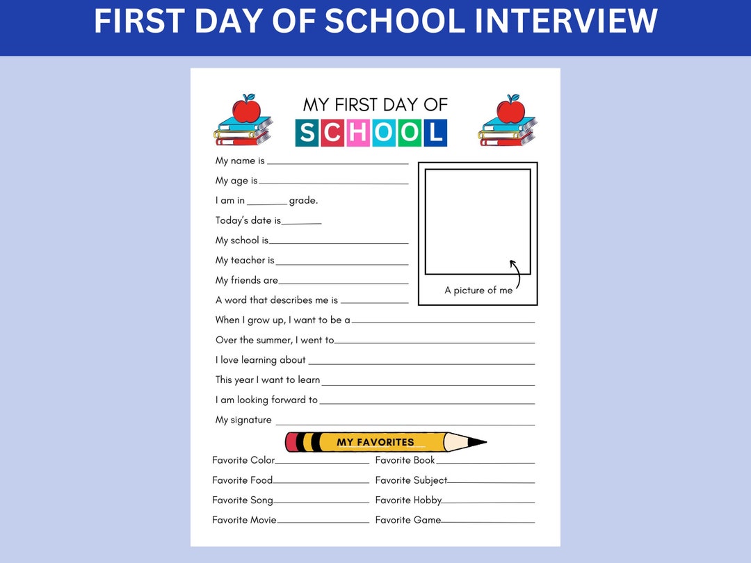 Printable First Day of School Questionnaire, First Day of School ...