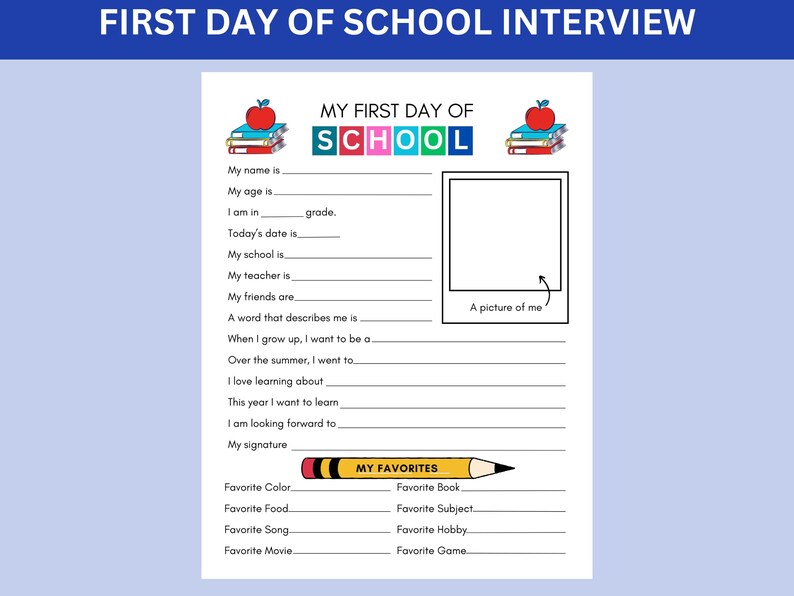 Printable First Day of School Questionnaire, First Day of School ...