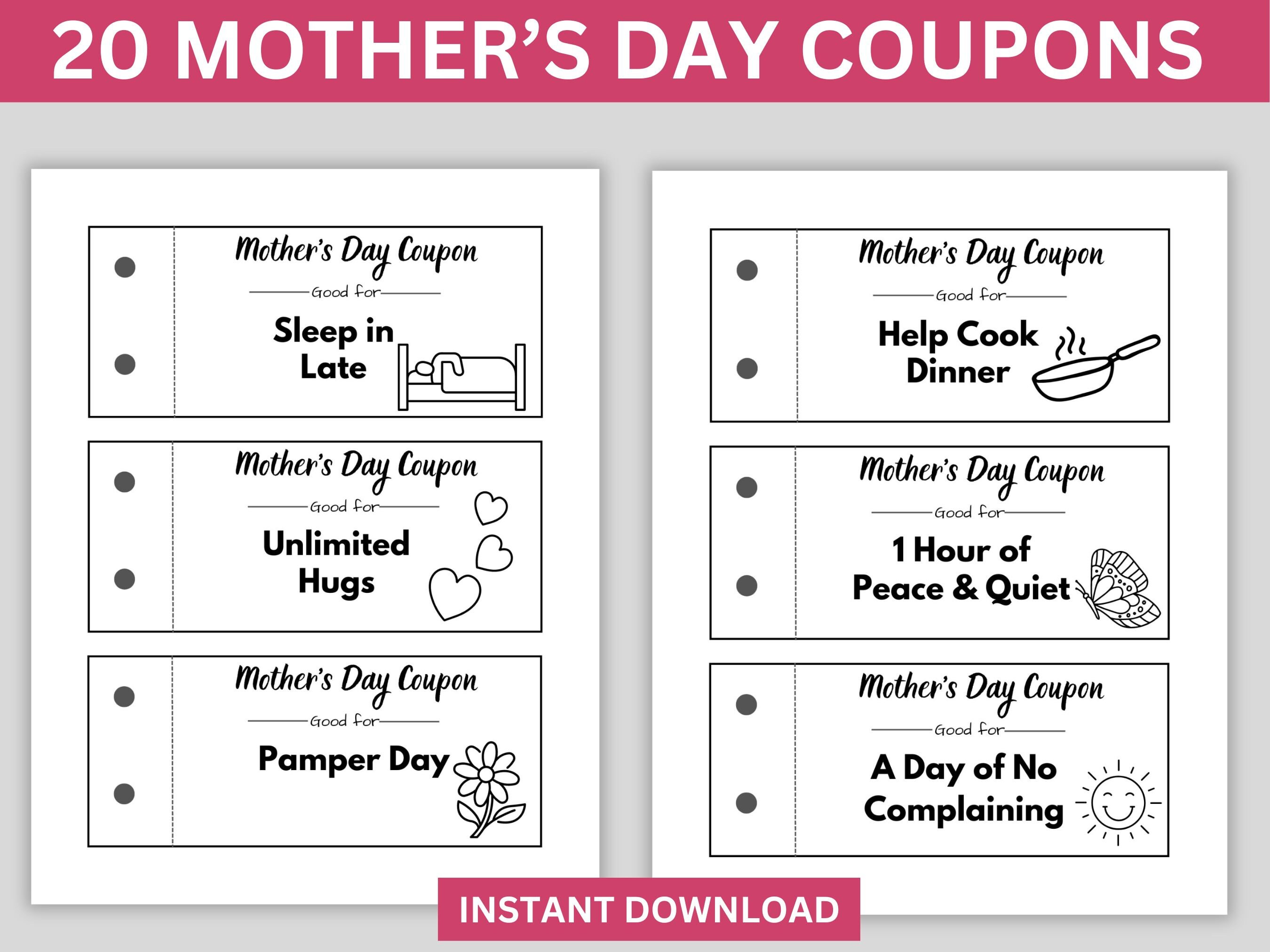 Mother's Day Coupon Book Printable Mother's Day Coupons, Mother's Day ...