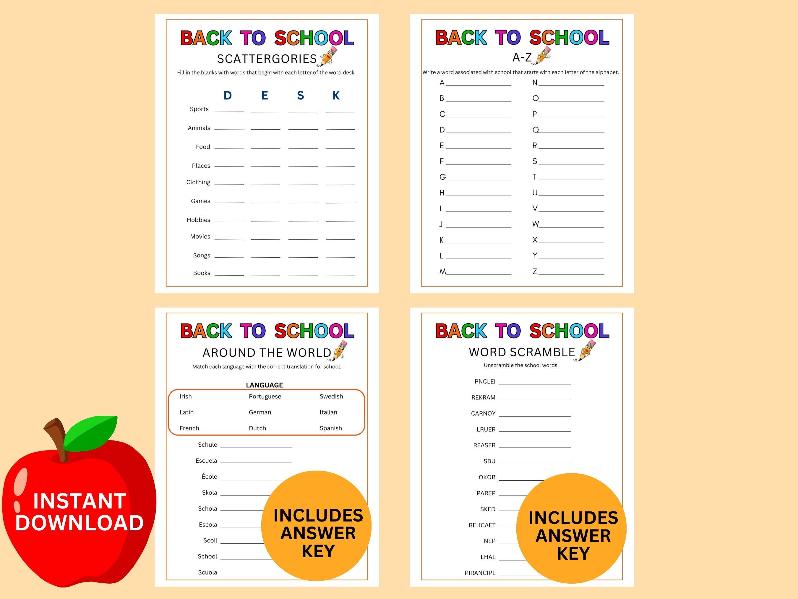 Back to School Games, First Day of School Game Bundle, Back to School ...