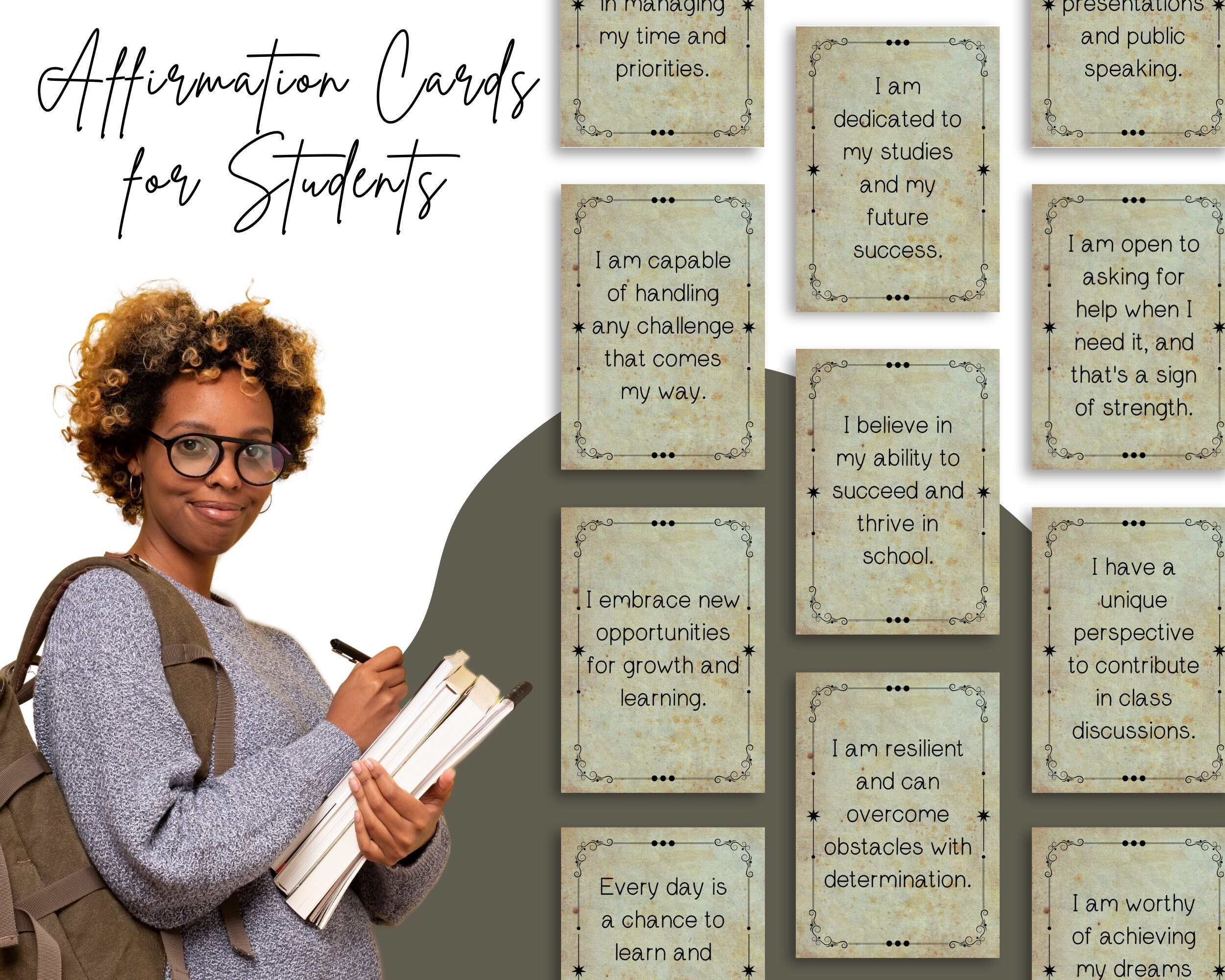 Positive Affirmation Cards Student 50 Motivational Learning Sayings ...