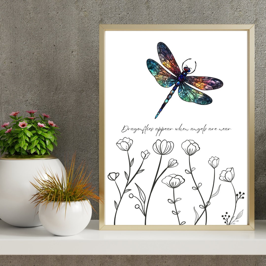 Dragonfly Wall Art, Printable Angel Quote Print, Stained Glass ...