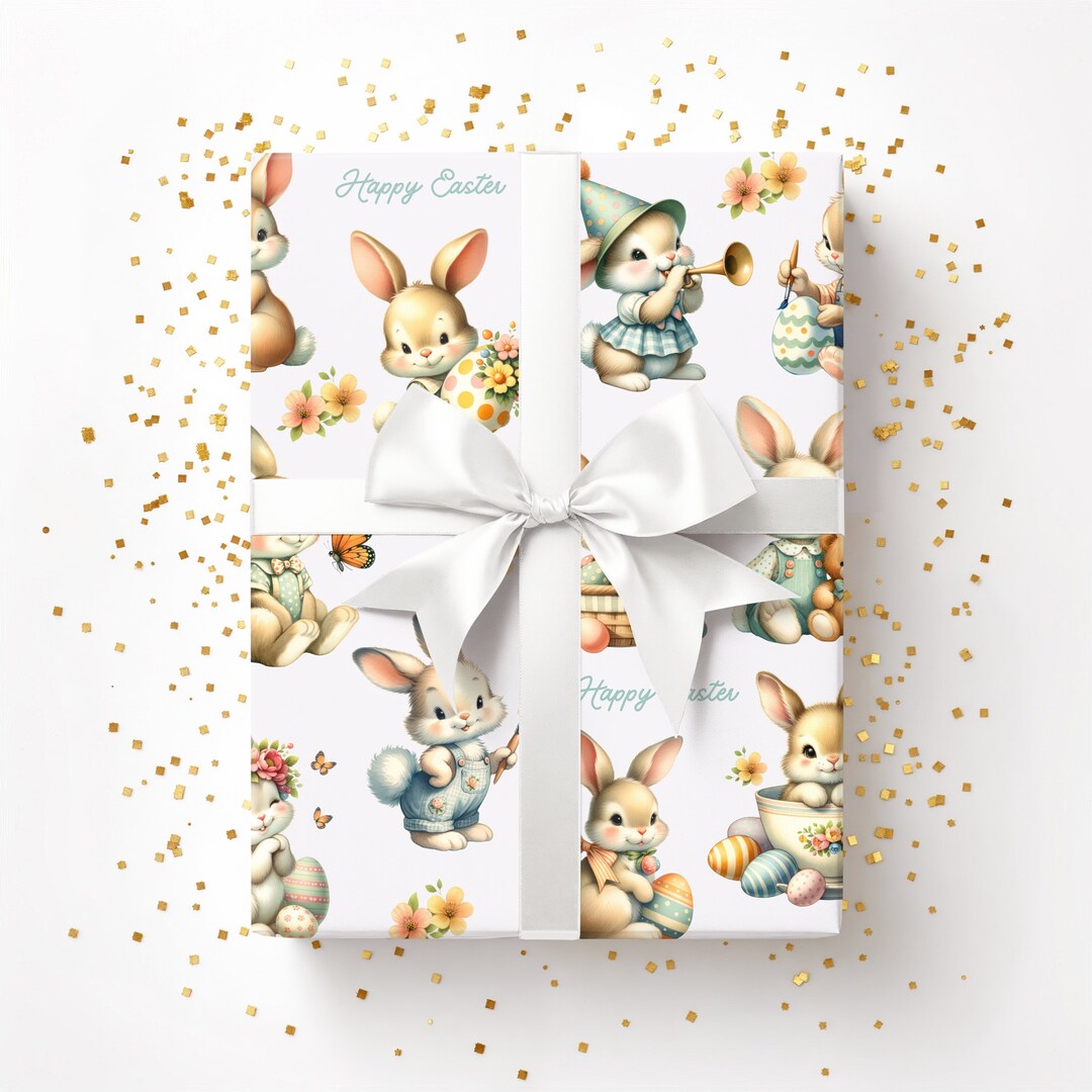 Easter Wrapping Paper Vintage Easter Bunny Gift Wrap Easter Egg ...
