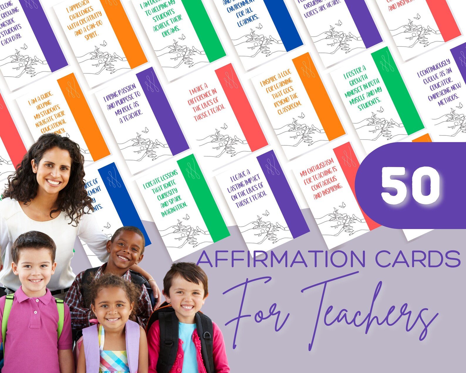 Positive Affirmation Flashcards for Teacher, 50 Motivational Printable ...