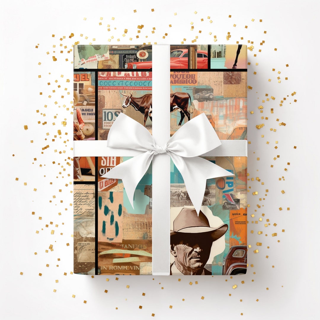 Retro Western Gift Wrap, Vintage Cowboy Wrapping Paper, Western Horse ...