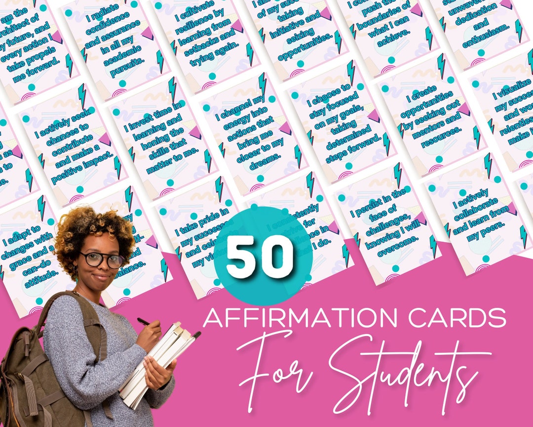 Positive Affirmation Cards for Students, 50 Printable Motivational ...