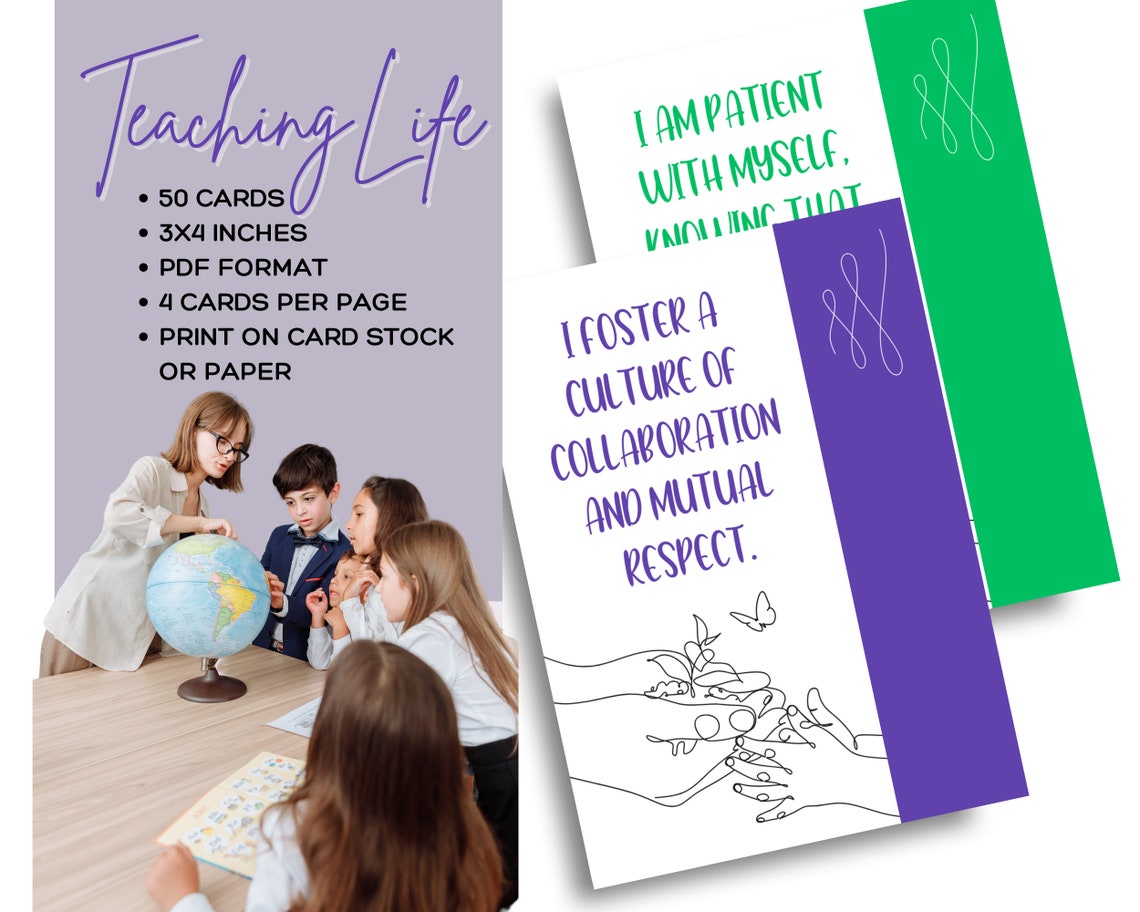 Positive Affirmation Flashcards for Teacher, 50 Motivational Printable ...