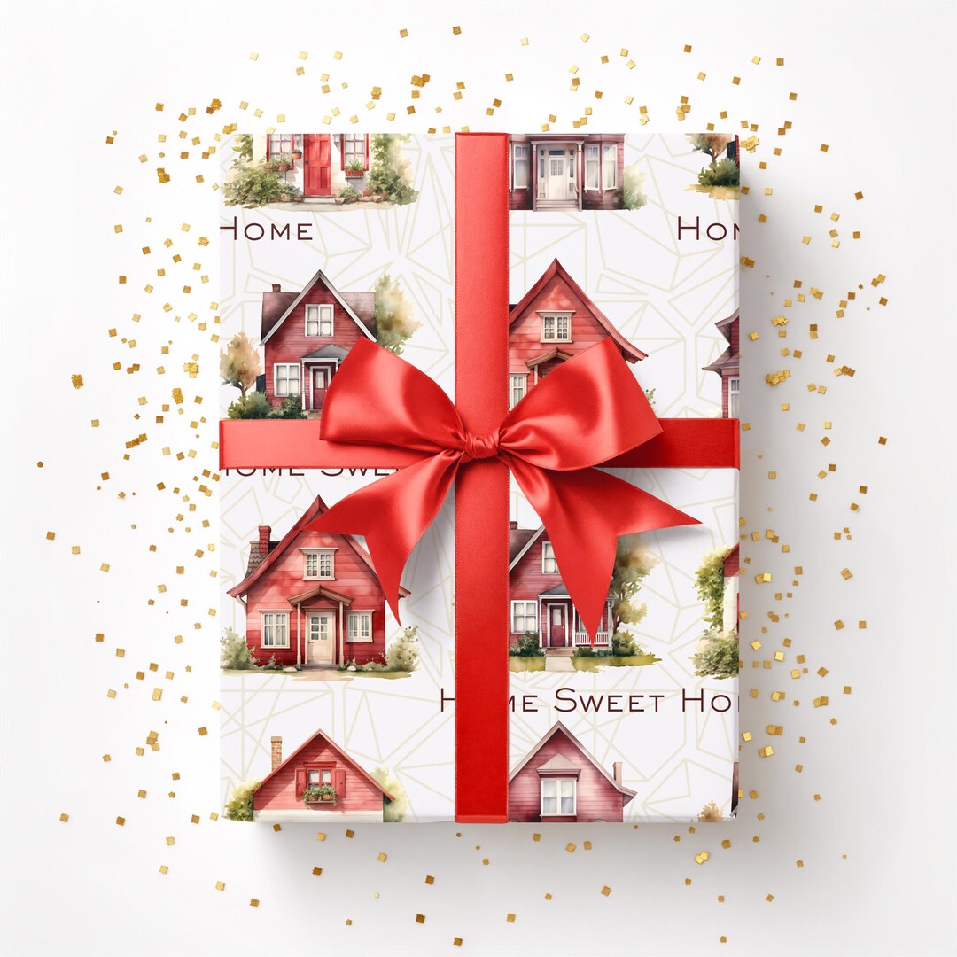 New House Gift Wrap, Cherry Red New Home Wrapping Paper, Housewarming ...