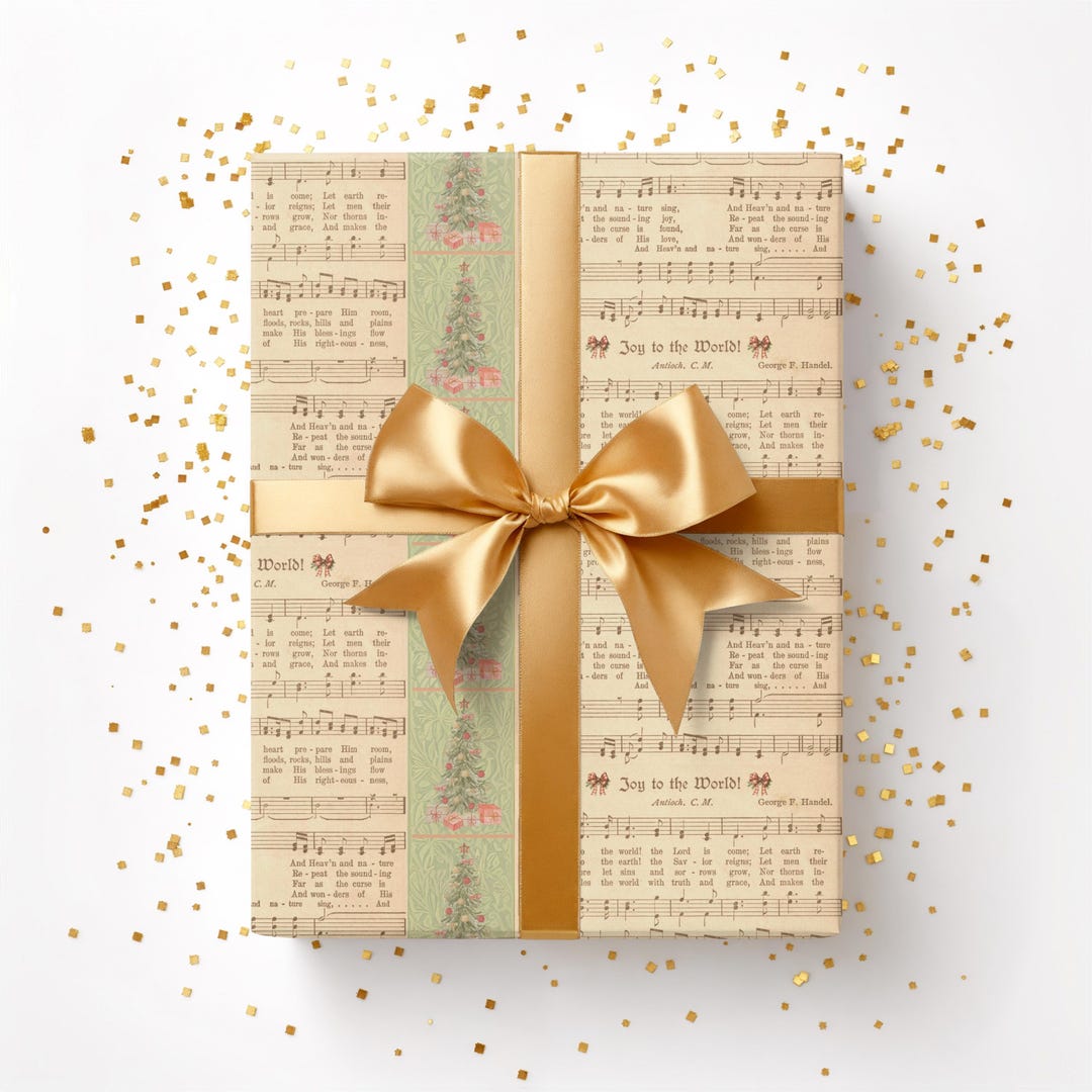 Vintage Christmas Carol Sheet Music Wrapping Paper, Festive Nostalgic ...