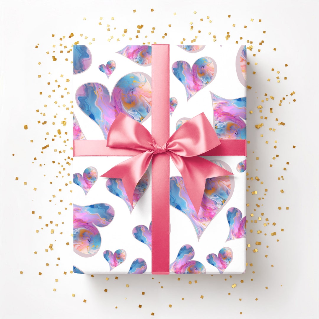 Holographic Hearts Gift Wrap, Love Iridescent Hearts Wrapping Paper ...