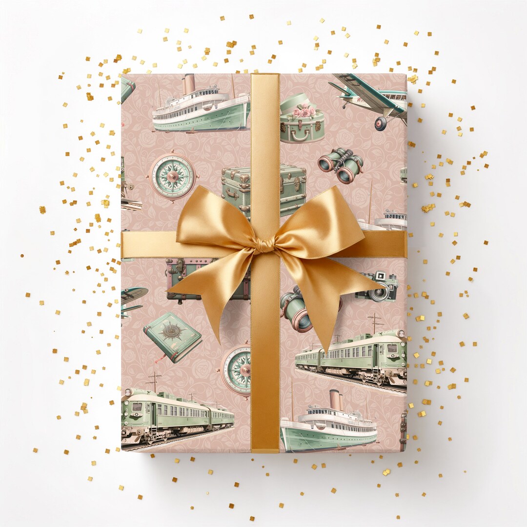 Vintage Travel Wrapping Paper, Bon Voyage Gift Wrap, Present Paper for ...