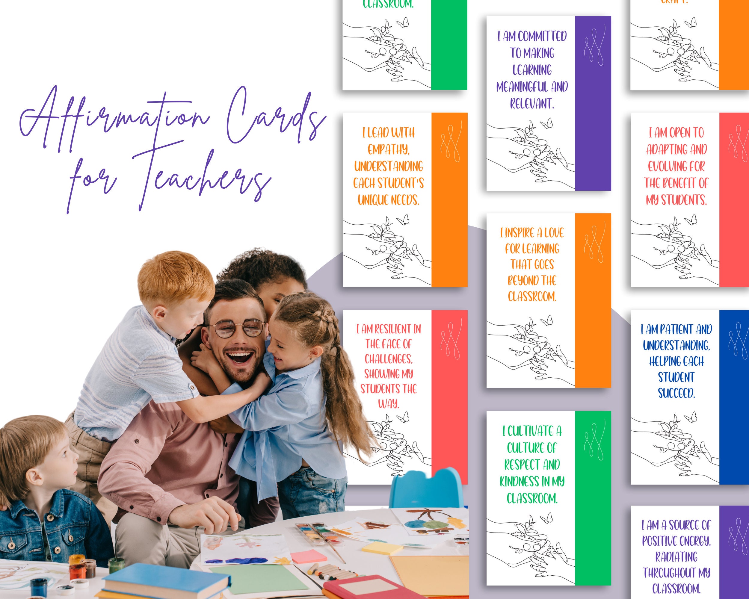 Positive Affirmation Flashcards for Teacher, 50 Motivational Printable ...