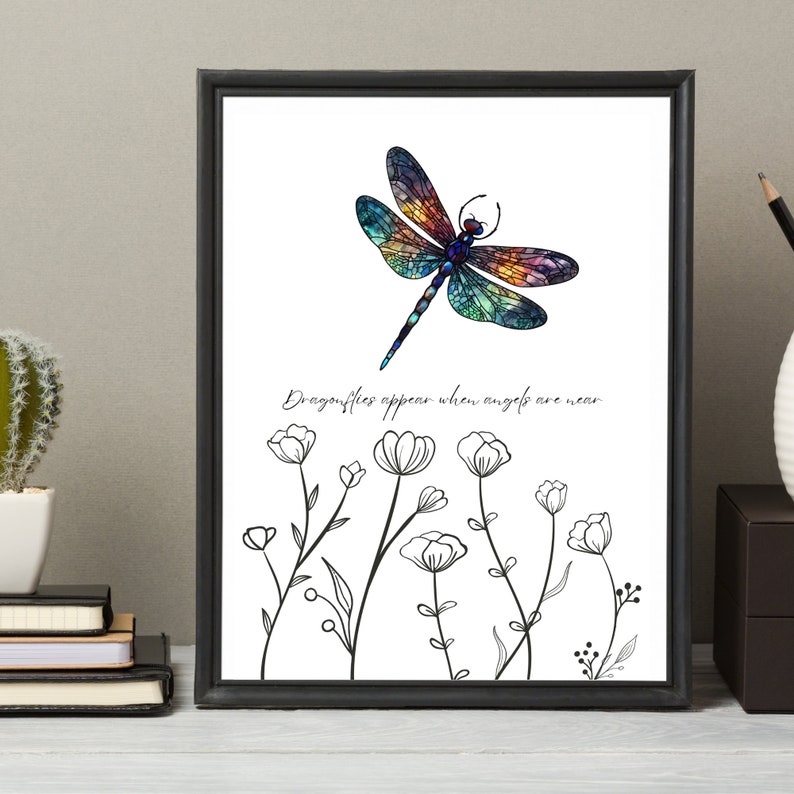 Dragonfly Wall Art, Printable Angel Quote Print, Stained Glass ...