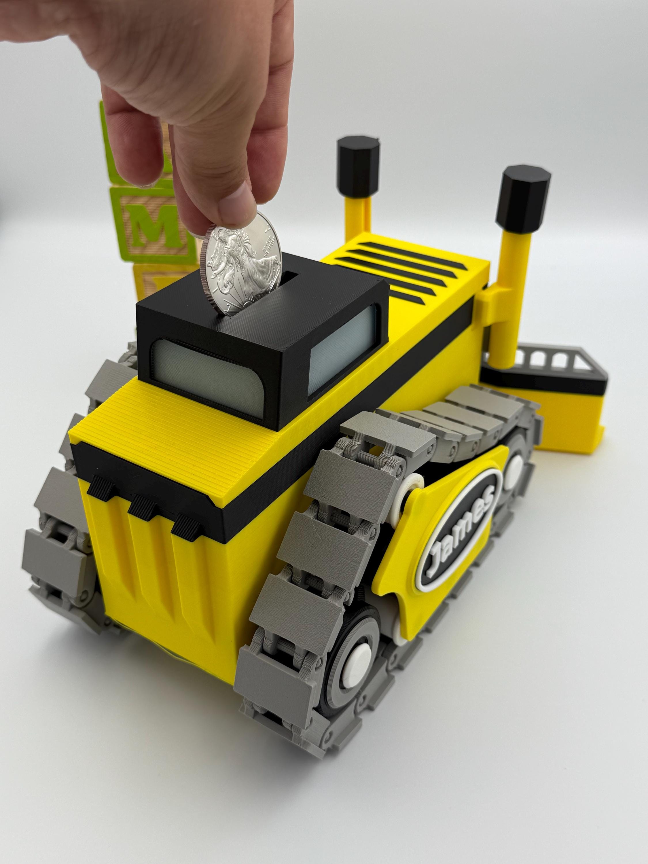 Personalized Bulldozer Piggy Bank: 3D Printed Bull Dozer Coin Bank - Etsy