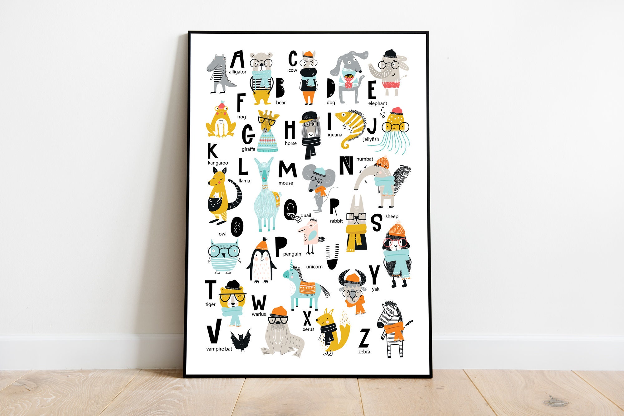 Animal Kingdom Educational Alphabet Poster, Handwritten Graphic Print ...