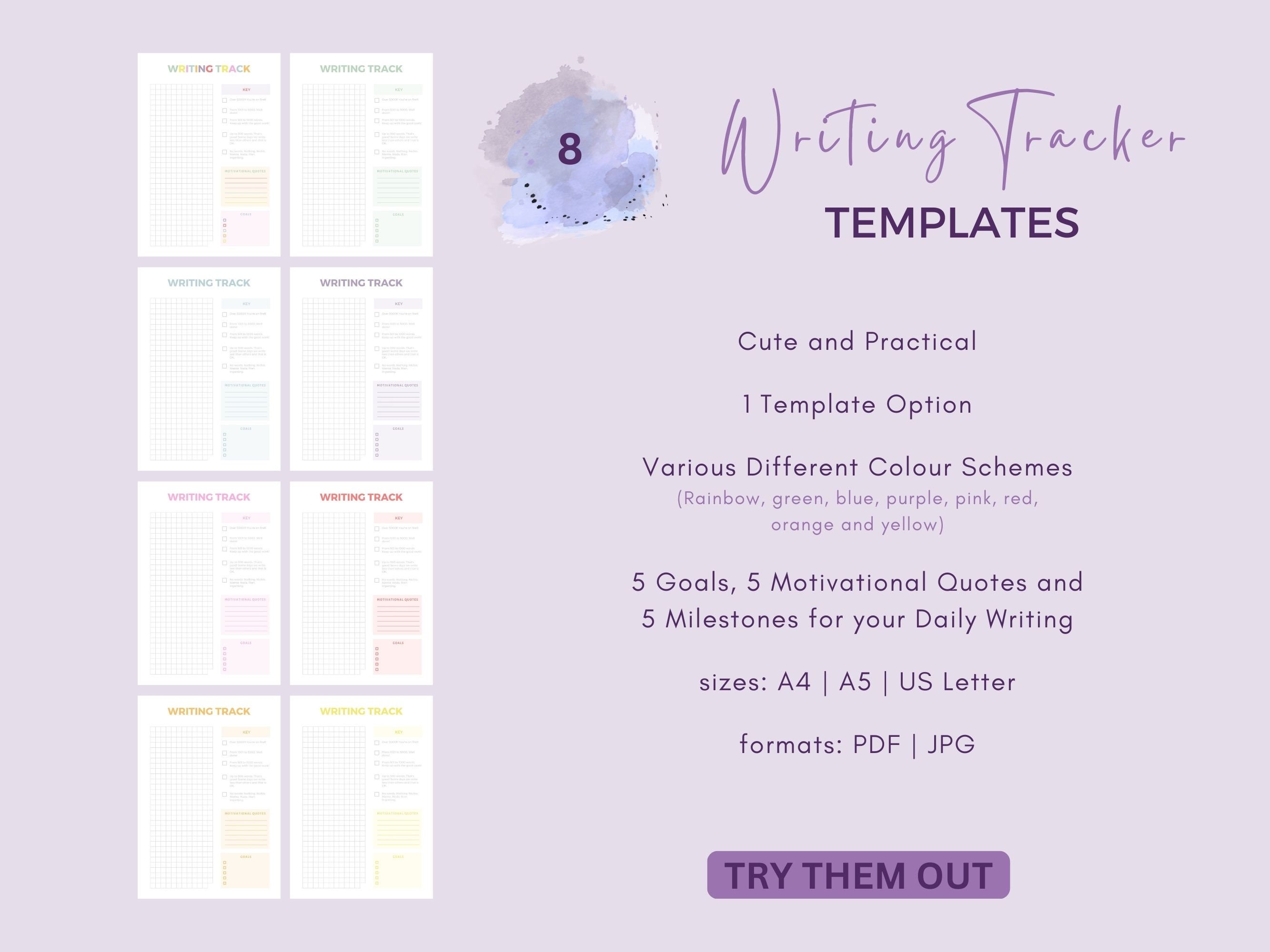 Writing Tracker Templates Printable Digital Use A4, A5, US Letter ...