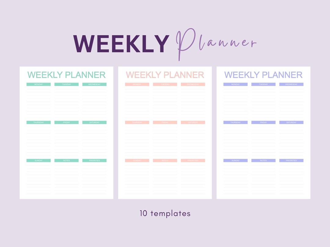 Weekly Planner Templates Undated Pages Printable Digital Use Pastels ...